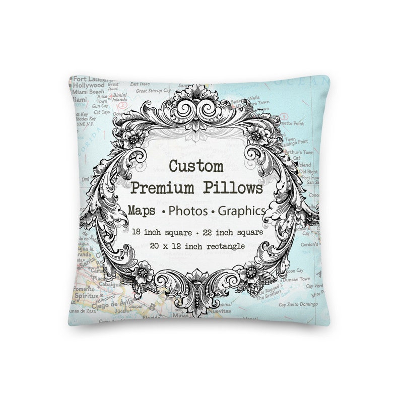 Custom Premium Map Pillows / Personalized Message Graphics Logo or ...