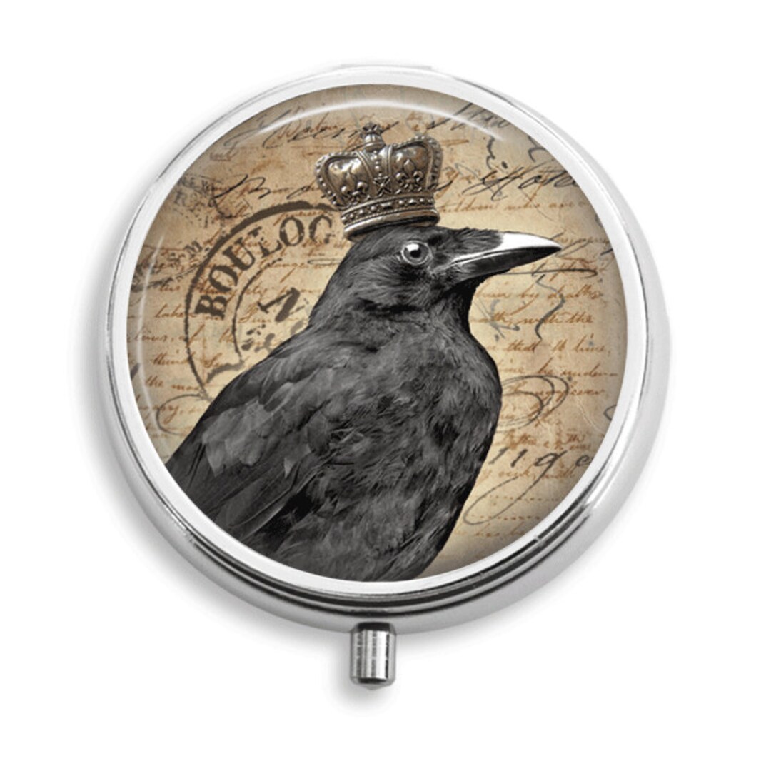 Pill Box Pill Case Crown Crow Sepia Pill Holder Pill Container Trinket ...