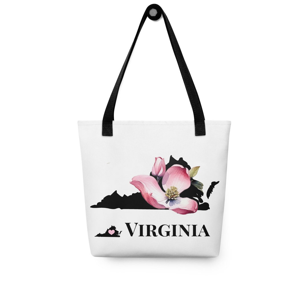 Virginia Small Tote Bag With State Flower, Dogwood Blossoms, VA Map ...