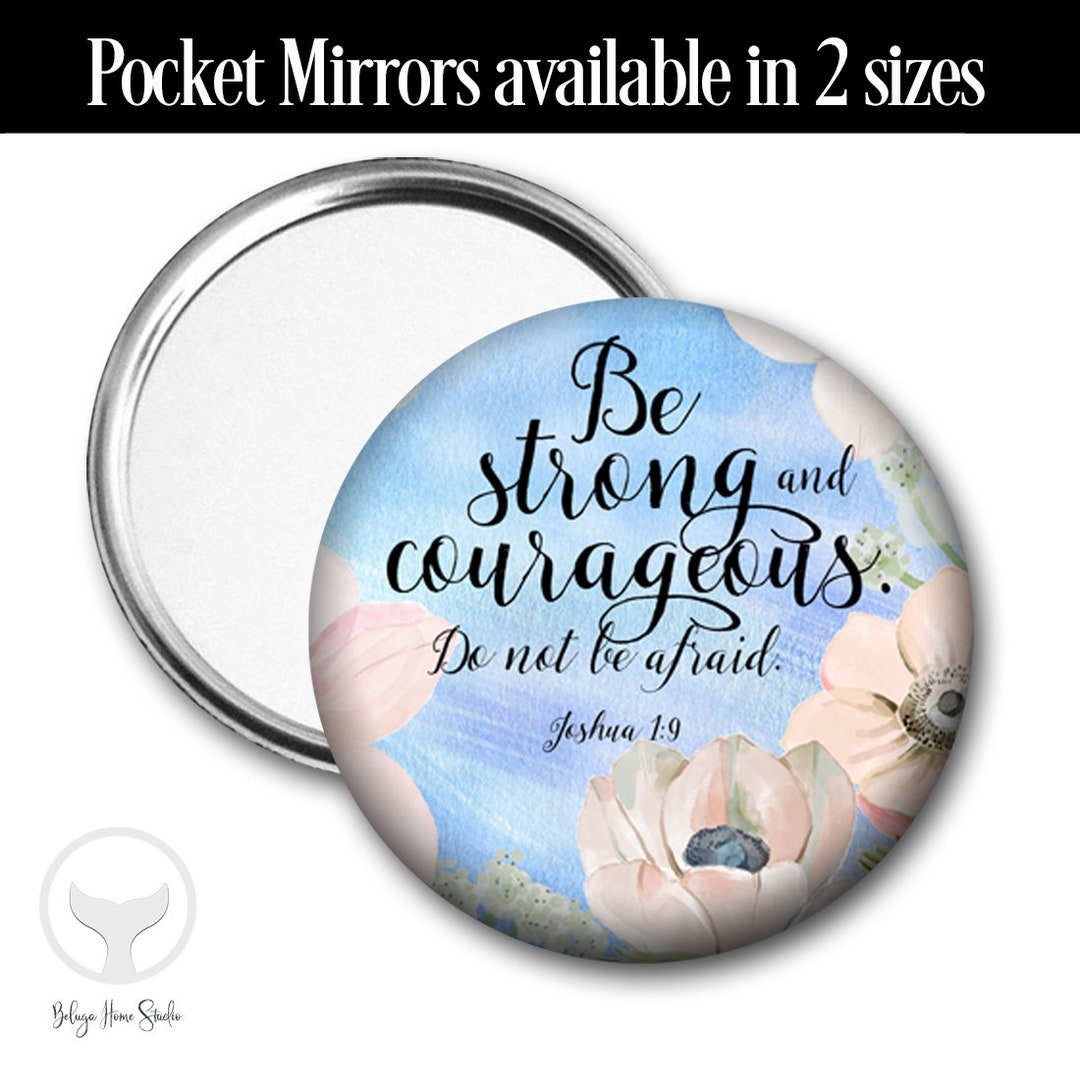 Christian Mirror, Be Strong & Courageous, White Blue Floral, Bible ...