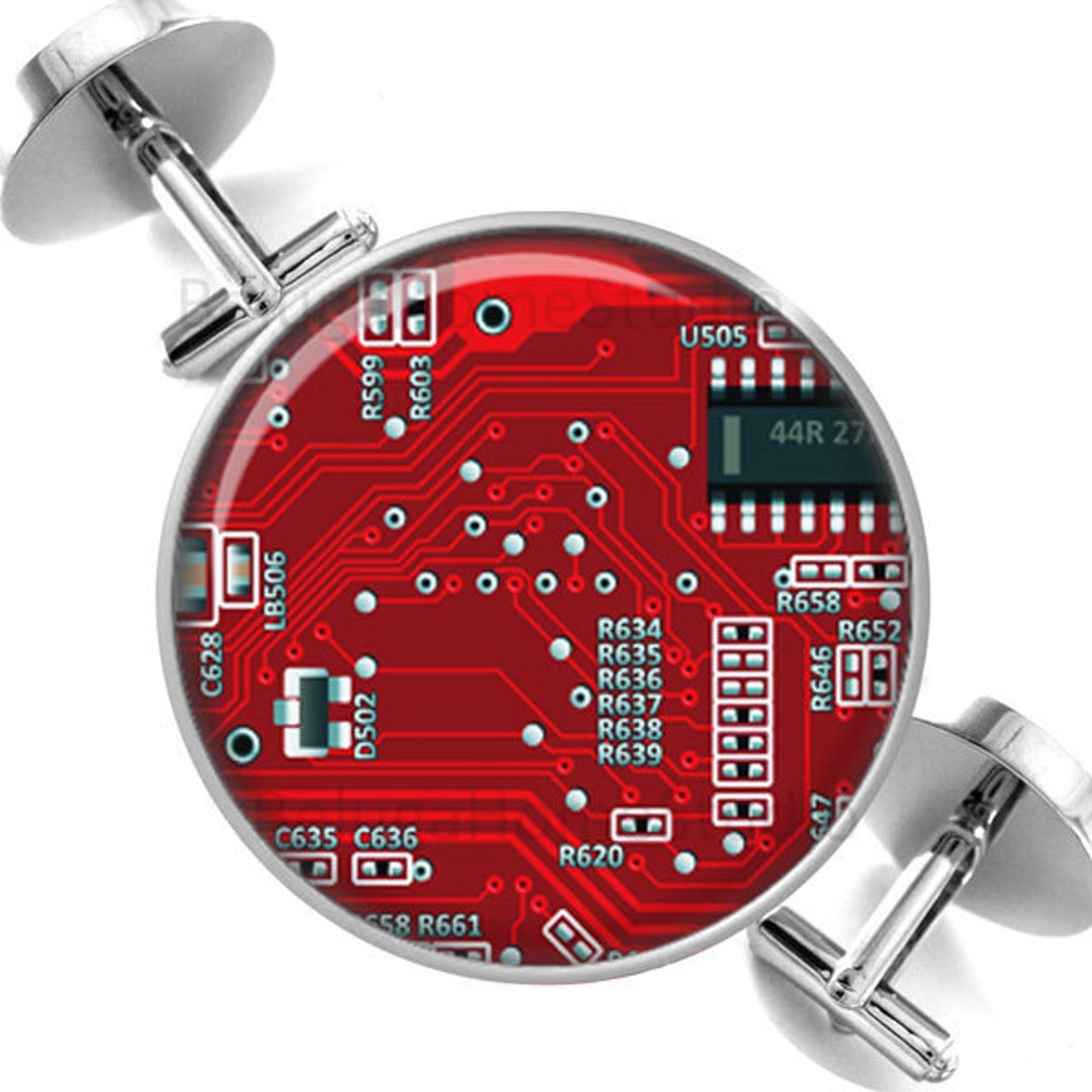 Cufflinks Computer Motherboard in Red Black and Gray Groomsmen Wedding ...