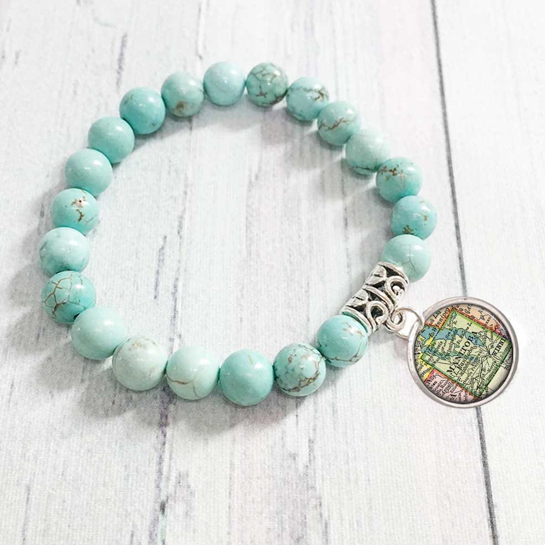 Manitoba Canada / Beaded Bracelet With Map Charm / Custom Map Charm ...