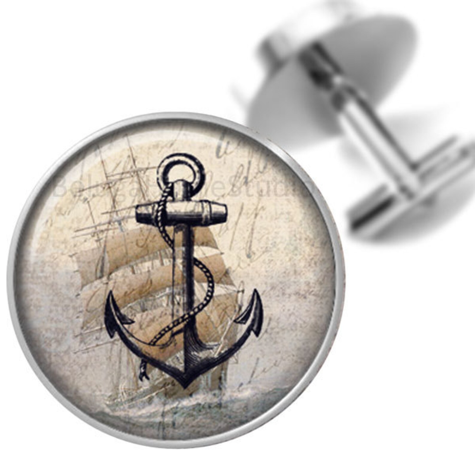 Anchor Cufflinks With Old Sailing Ship Background Cuff Links - Etsy