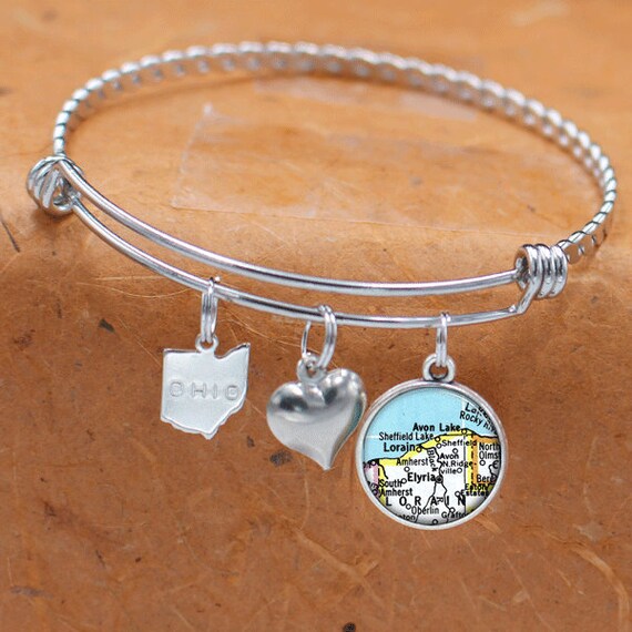 Ohio Map Bracelet / Avon Lake Lorain Elyria OH / Charm | Etsy
