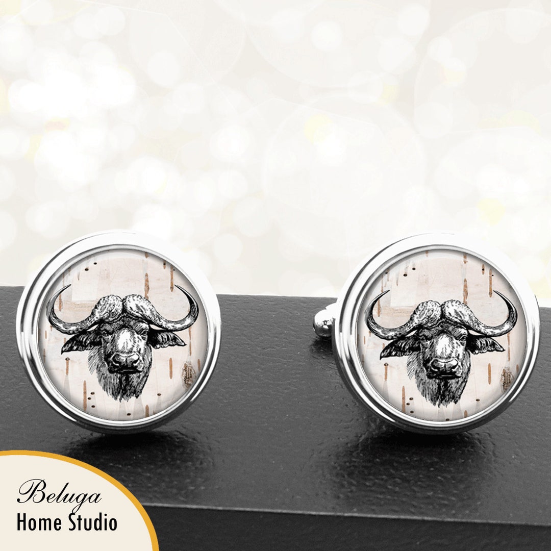 African Buffalo Cufflinks Animal Head With Horns Handmade Cuff Links - Etsy
