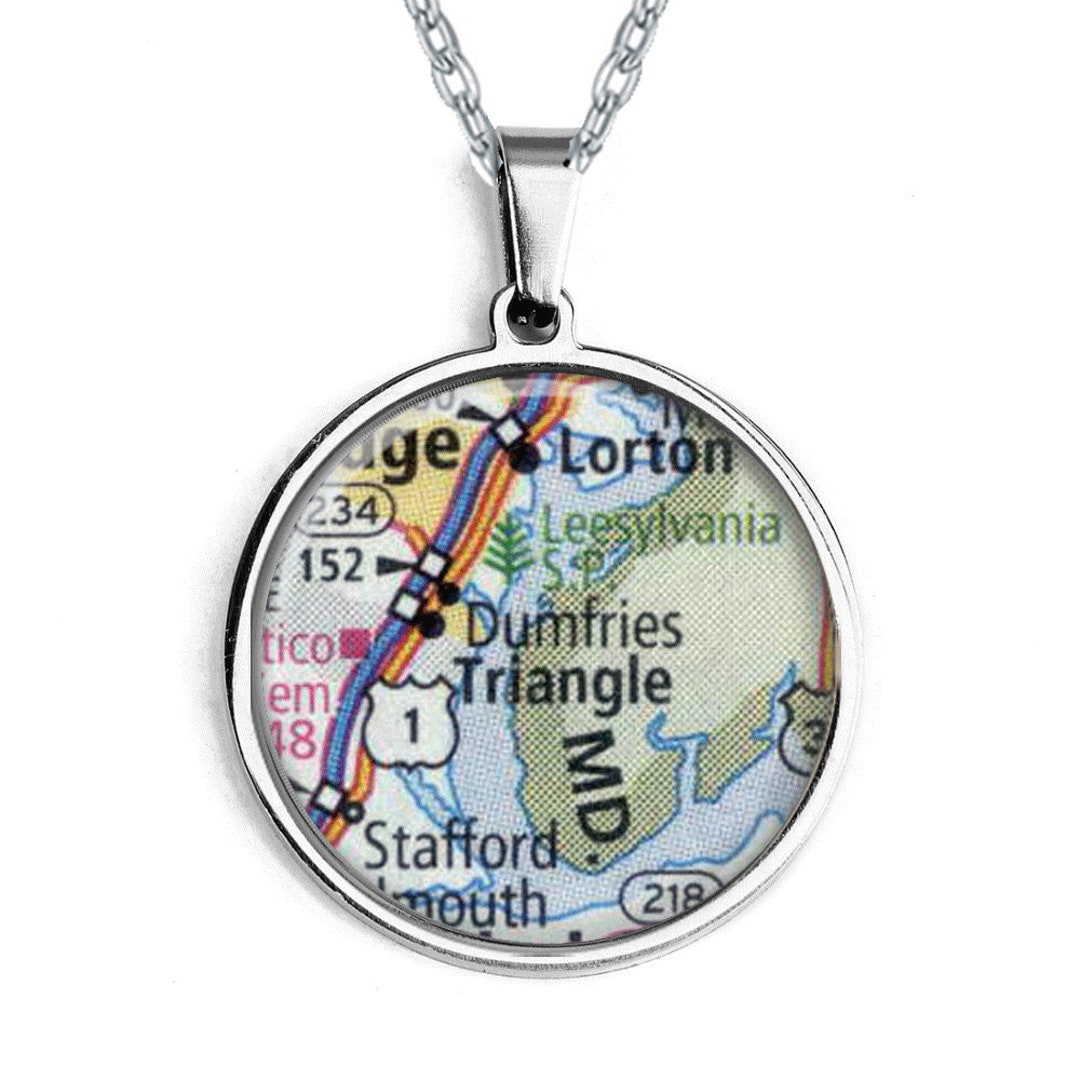 Virginia Maps Pendant Necklace / Dumfries & Triangle VA / Map Jewelry ...