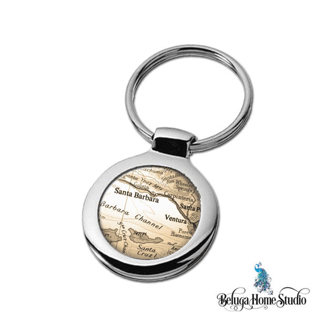 Map Keychain Santa Barbara California Key Ring Fob - Etsy