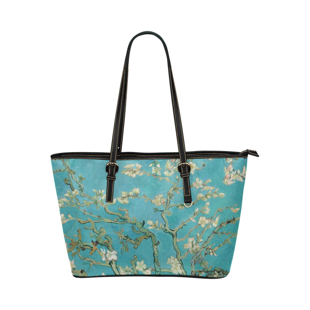 Leather Tote Bag, Van Gogh Almond Blossoms, Artist Handbag, Shoulder ...