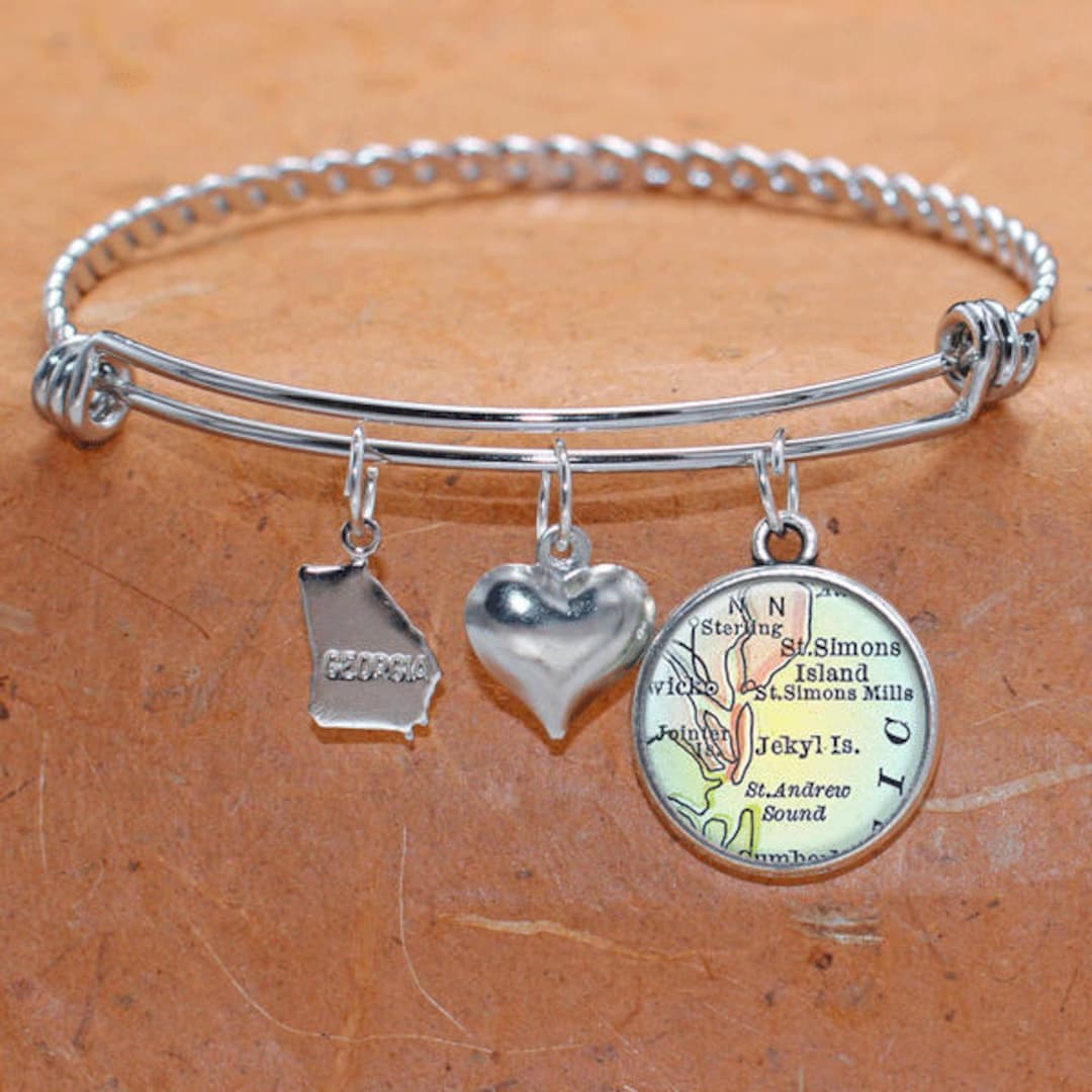 Jekyl Island St Simons Isl Georgia Map Charm Bracelet State of GA ...
