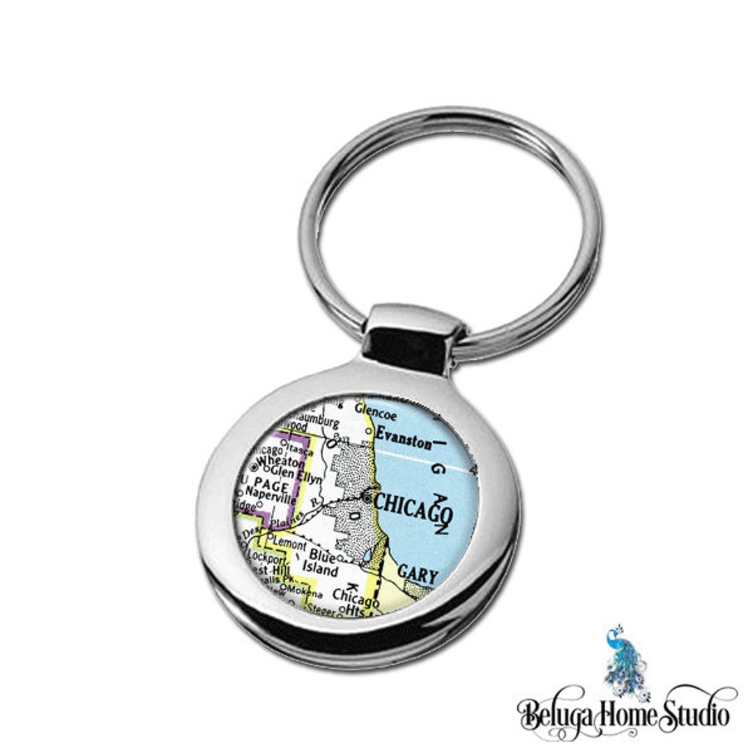 Illinois Map Keychain Chicago IL Key Ring Fob - Etsy