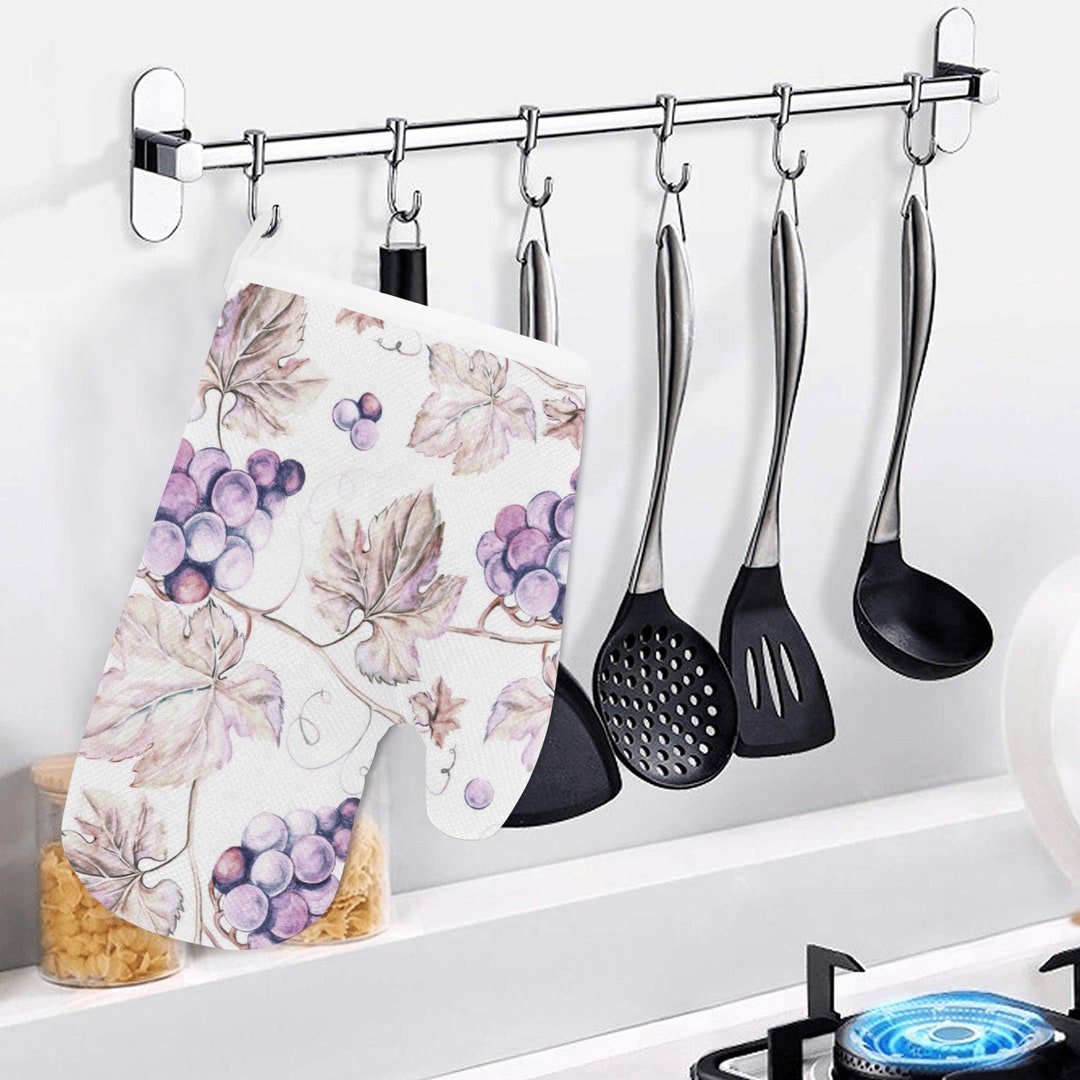 Heat Resistant Oven Mitts, the Grapevine, Floral Grape Pattern, Kitchen ...
