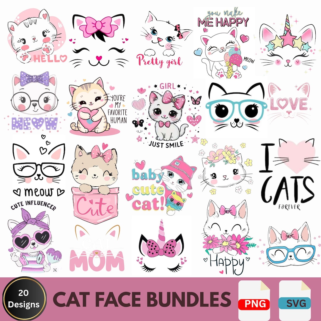 Cute Cat Face PNG Bundle | Funny Cat Expressions Clipart | High ...