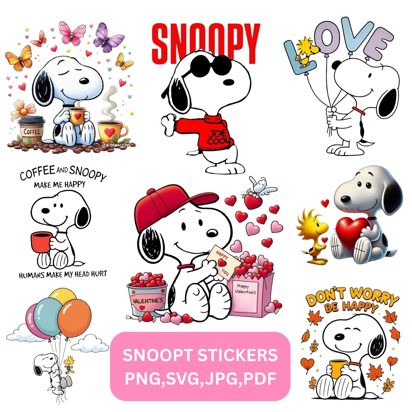 Funny Snoopy Christmas Clipart, Peanuts Holiday PNG SVG Bundle (digital ...