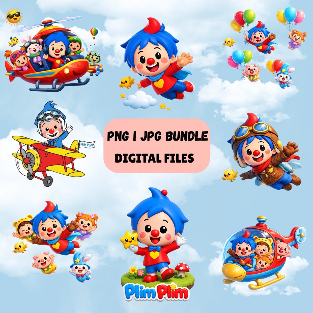 Flying Clown Clipart | Kids Birthday Party Decor (PNG JPG Instant ...
