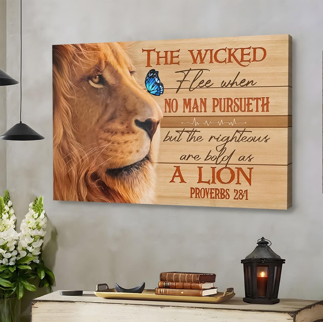 Bible Verse Canvas Wall Art, the Righteous Are Bold as a Lion Proverbs ...