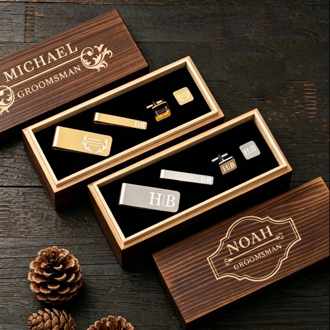 Personalized Groomsmen Gift Set, Custom Engraved Cufflinks, Money Clip ...
