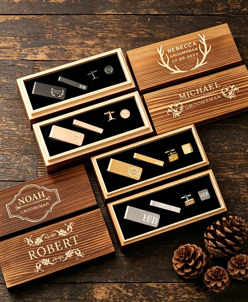 Personalized Groomsmen Gift Set, Custom Engraved Cufflinks, Money Clip ...