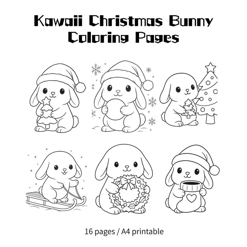 Christmas Bunny Coloring Pages, Printable A4 Sheets (digital Download ...