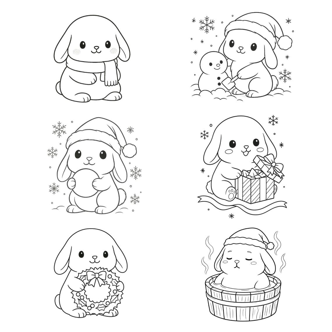 Christmas Bunny Coloring Pages, Printable A4 Sheets (digital Download ...