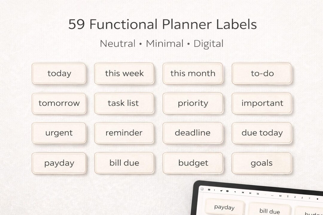 Neutral Planner Stickers | 59 Functional Word Labels (digital Download ...