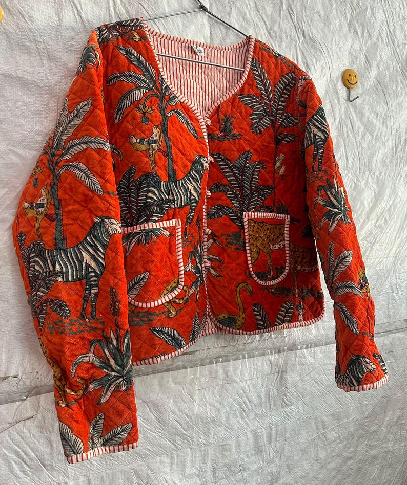 Handmade Velvet Quilted Jacket: Ethnic Indian Jungle Print - Etsy