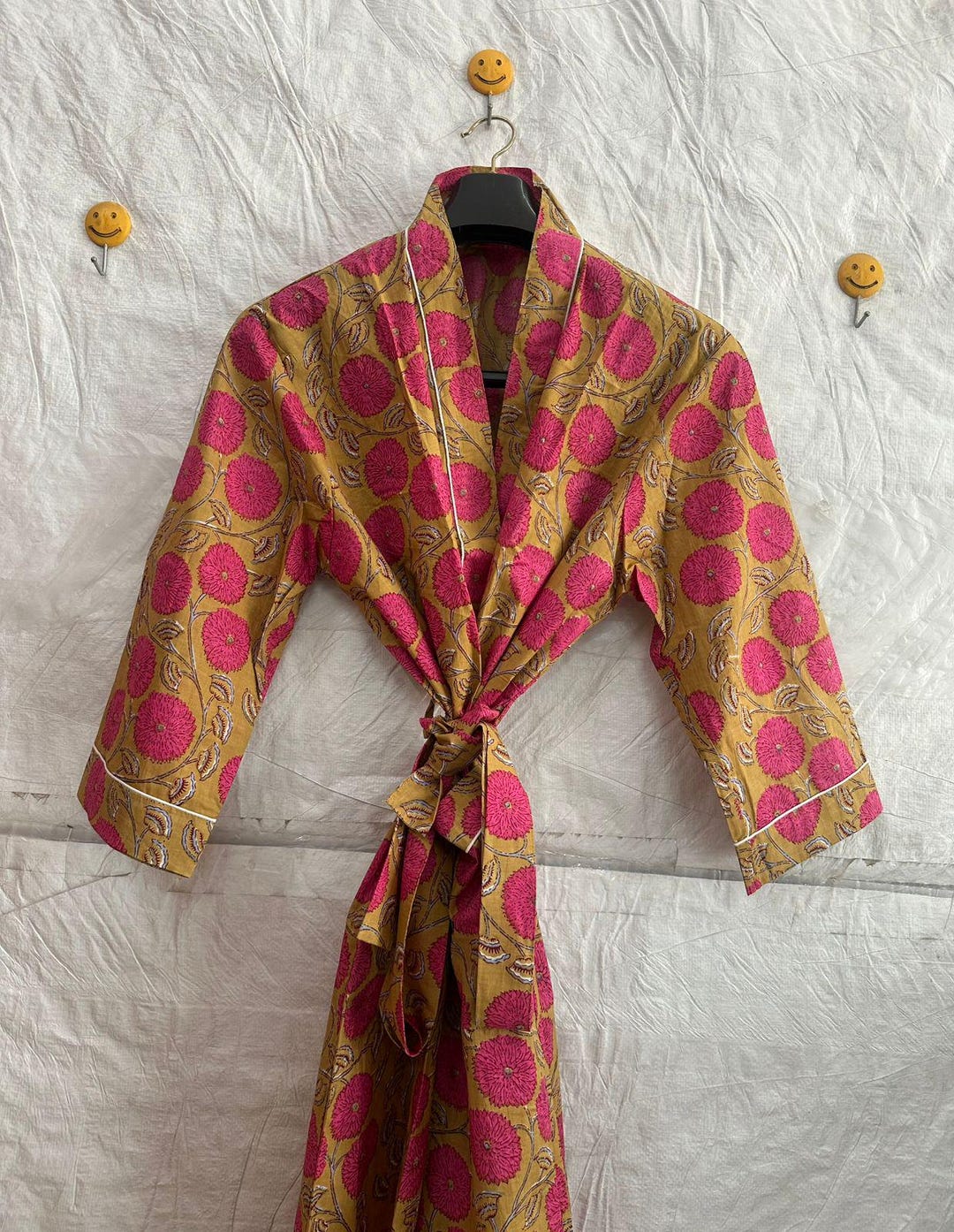 Natural Floral Print Cotton Indian Kimono Robe, Lightweight Long Gown ...