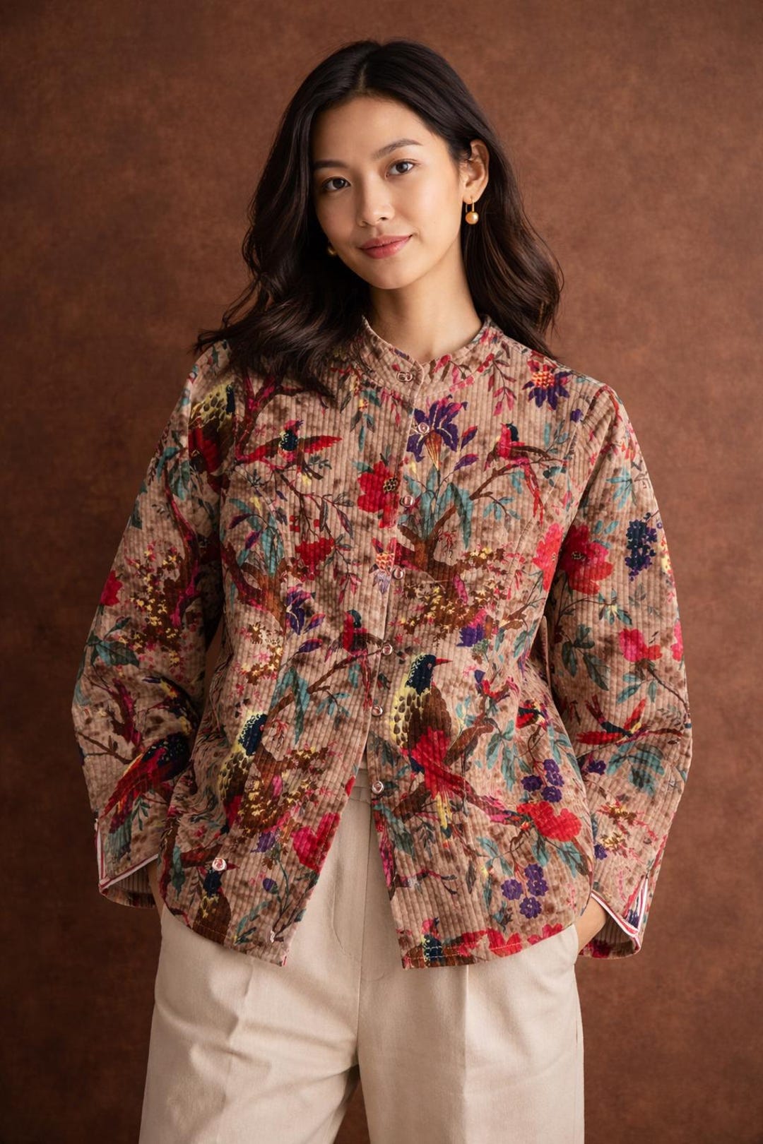 Handmade Velvet Quilted Jacket - Bohemian Bird Print Overcoat - Etsy