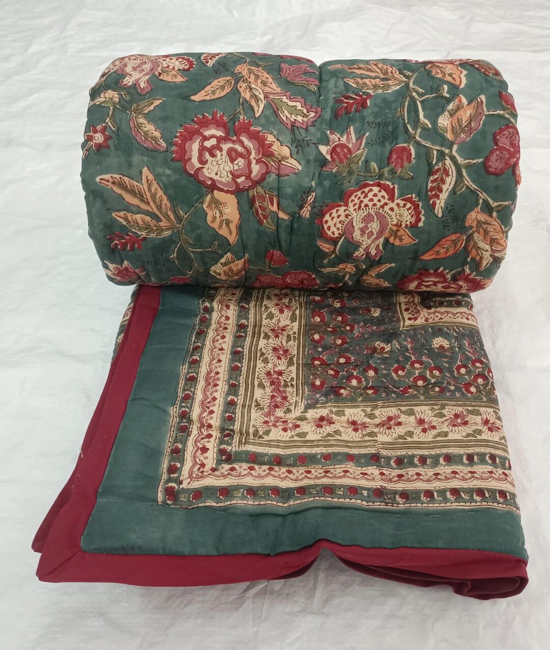 Hand Block Print Queen Surgical Cotton Filling Winter Warm Applique ...