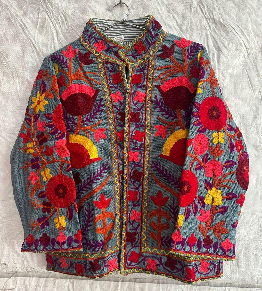Women Wear Suzani Embroidery Woolen Cotton TNT Jacket Coat Handmade ...