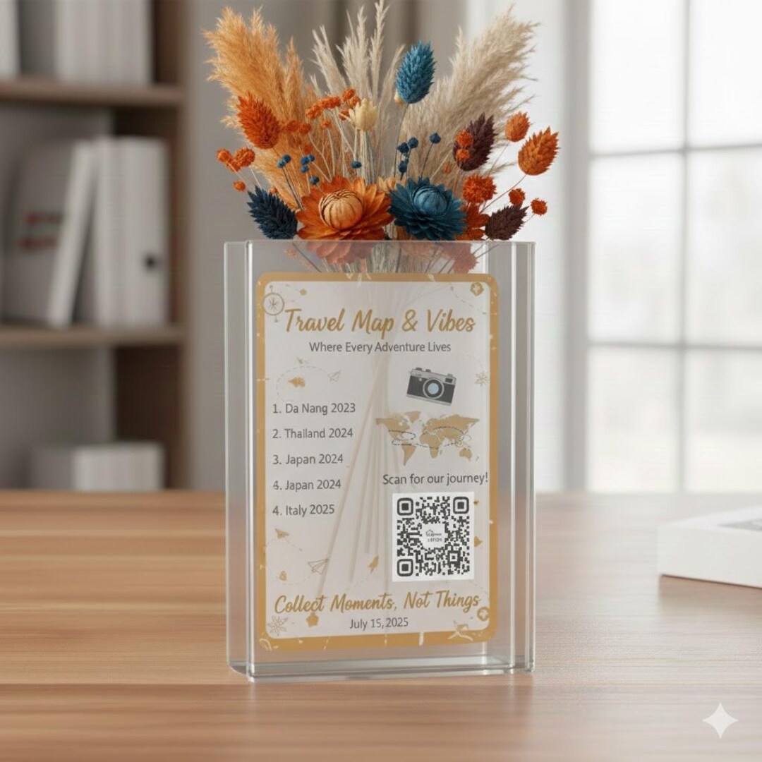 Personalized Travel Map Acrylic Book Vase, Custom Travel Memories ...