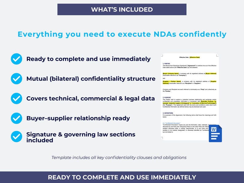 Mutual NDA Template | Non Disclosure Agreement | Supplier & Business ...