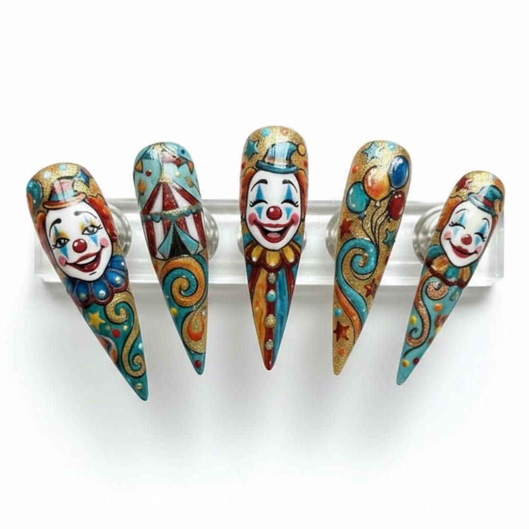 Hand Painted Circus Clown Press on Nails | Luxury Maximalist Circuscore ...