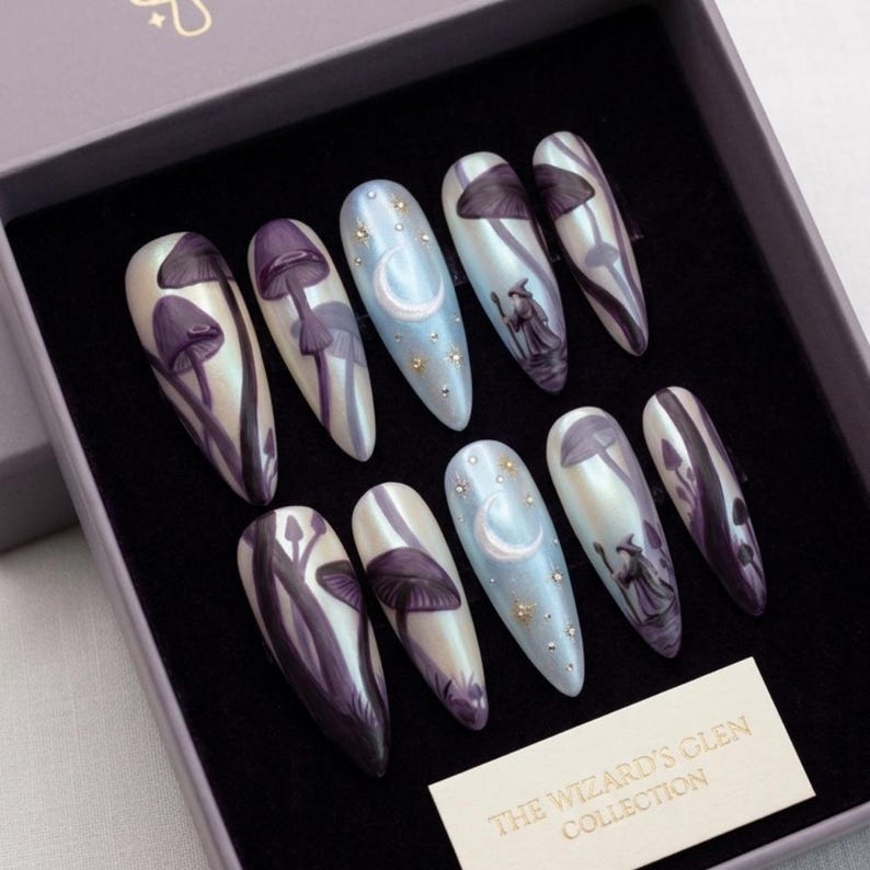 Wizard Mushroom Press on Nails | Celestial Moon Stars Fantasy Art - Etsy