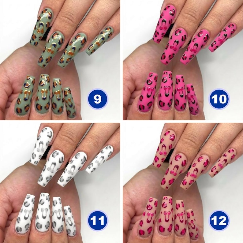 Naughty Leopard Print Press on Nails, 3D Funny Phallic Animal Print ...
