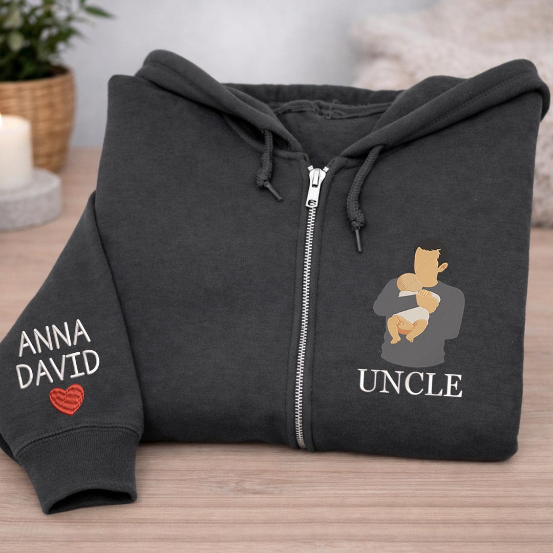 Custom Embroidered Uncle Zip Hoodie From Photo,custom Couple Portrait ...
