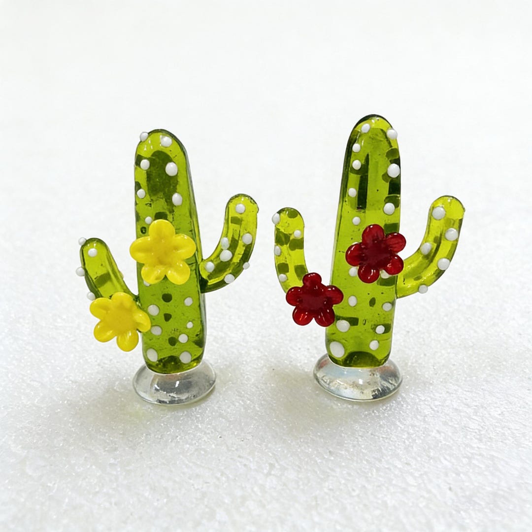 Handmade Succulent Decor｜hand Blown Glass Cactus Figurine｜adorable Mini ...