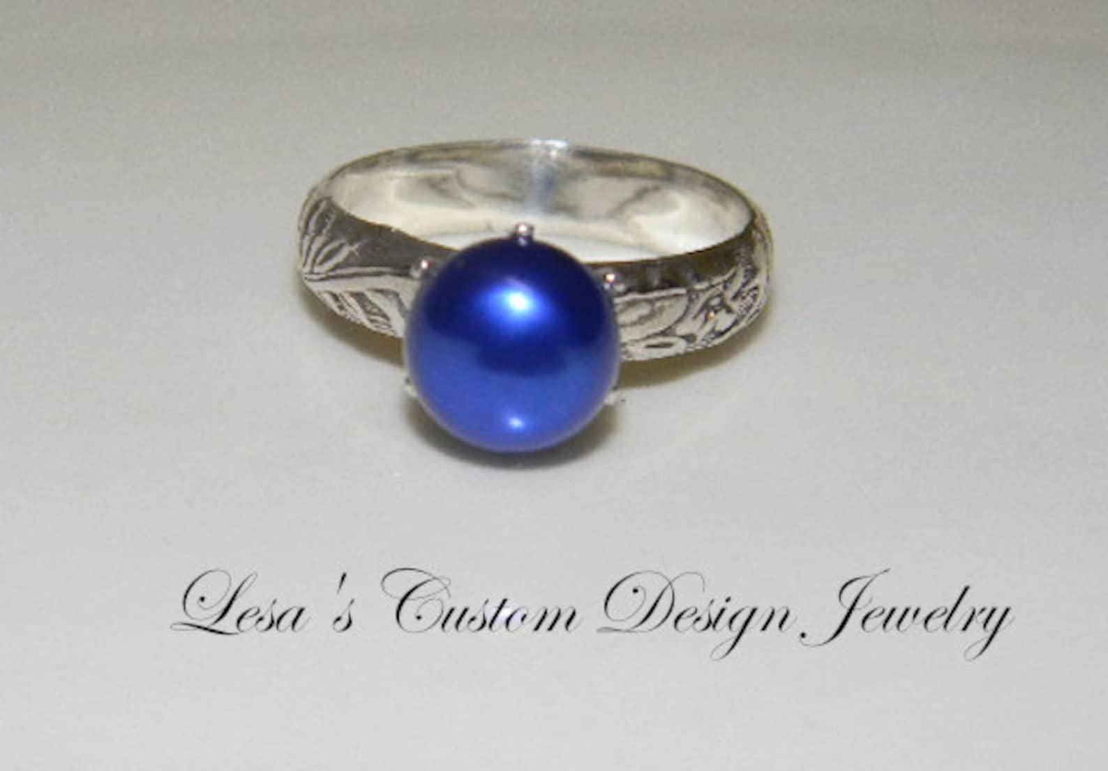 Art Deco Royal Blue Pearl Ring - Etsy