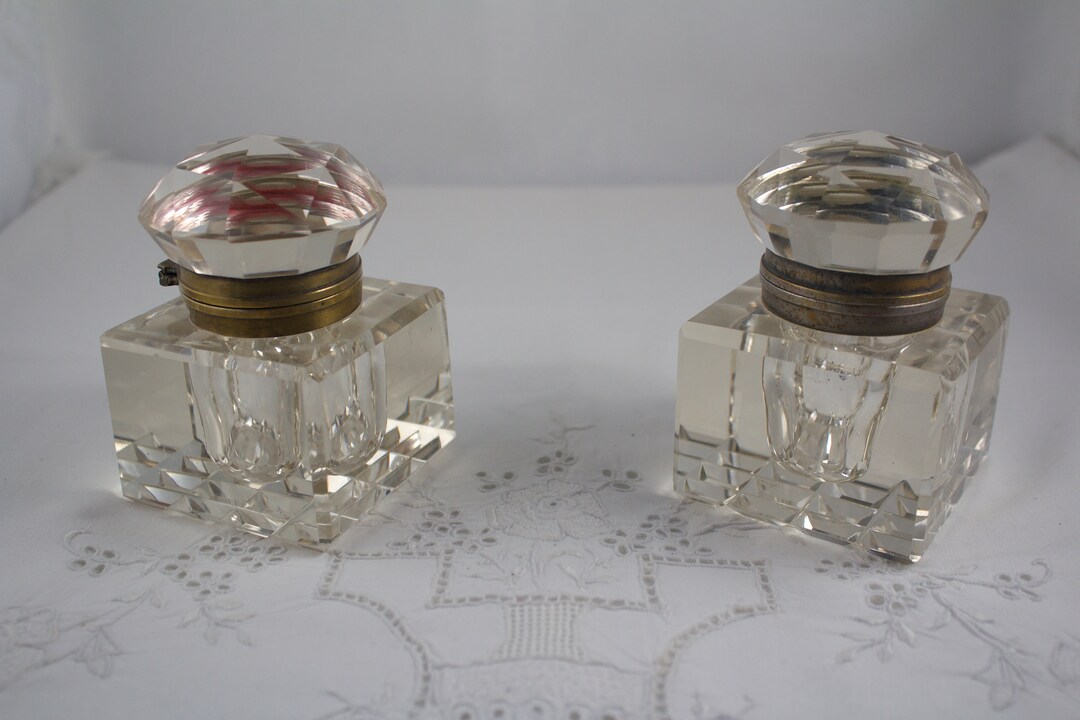 Vintage Diamond Cut Crystal Inkwells - Etsy