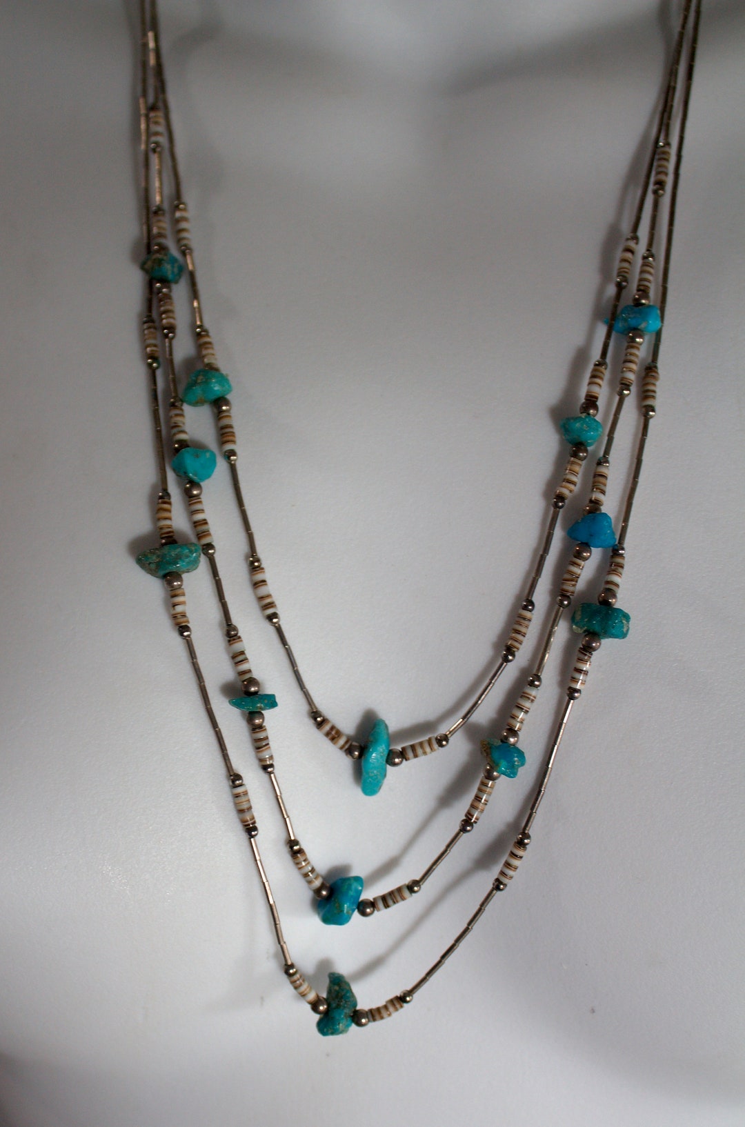 Native American Tourist Trade Liquid Silver Bead, Turquoise and Oyster ...