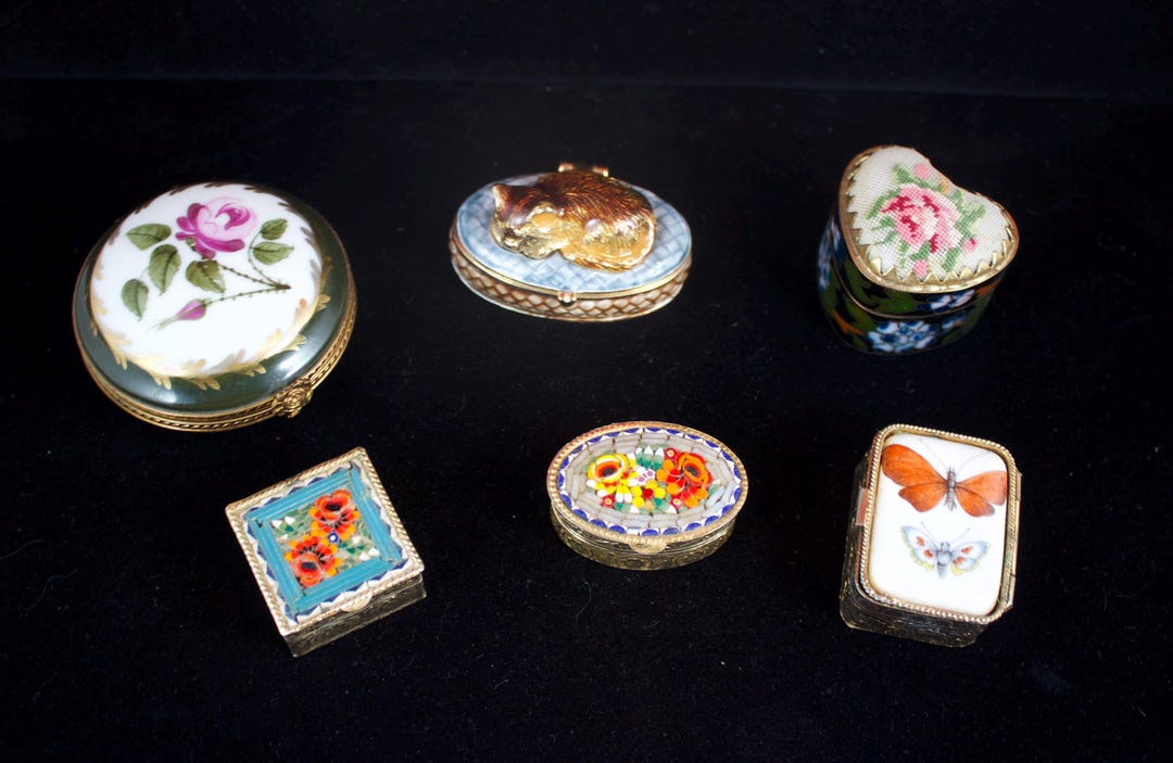 Vintage Pill Boxes, Limoges, Italian Micro Mosaic, and Cloissone Pill ...