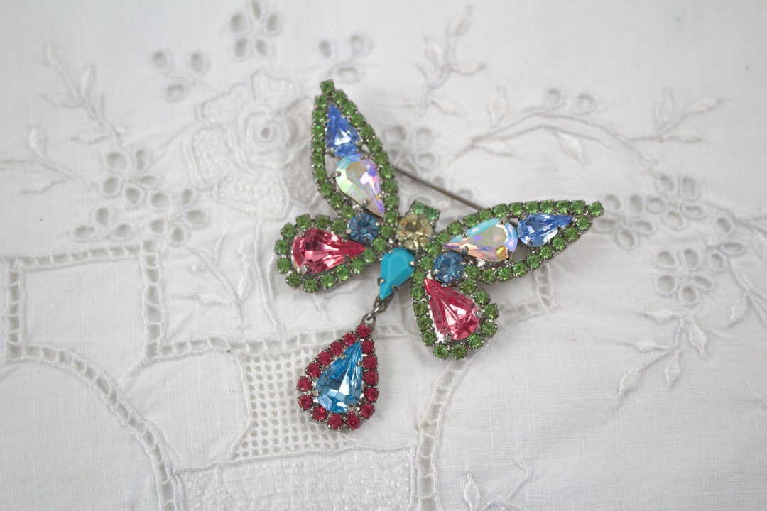 Rare Nicky Butler Multicolor Rhinestone Butterfly Brooch, Made in ...