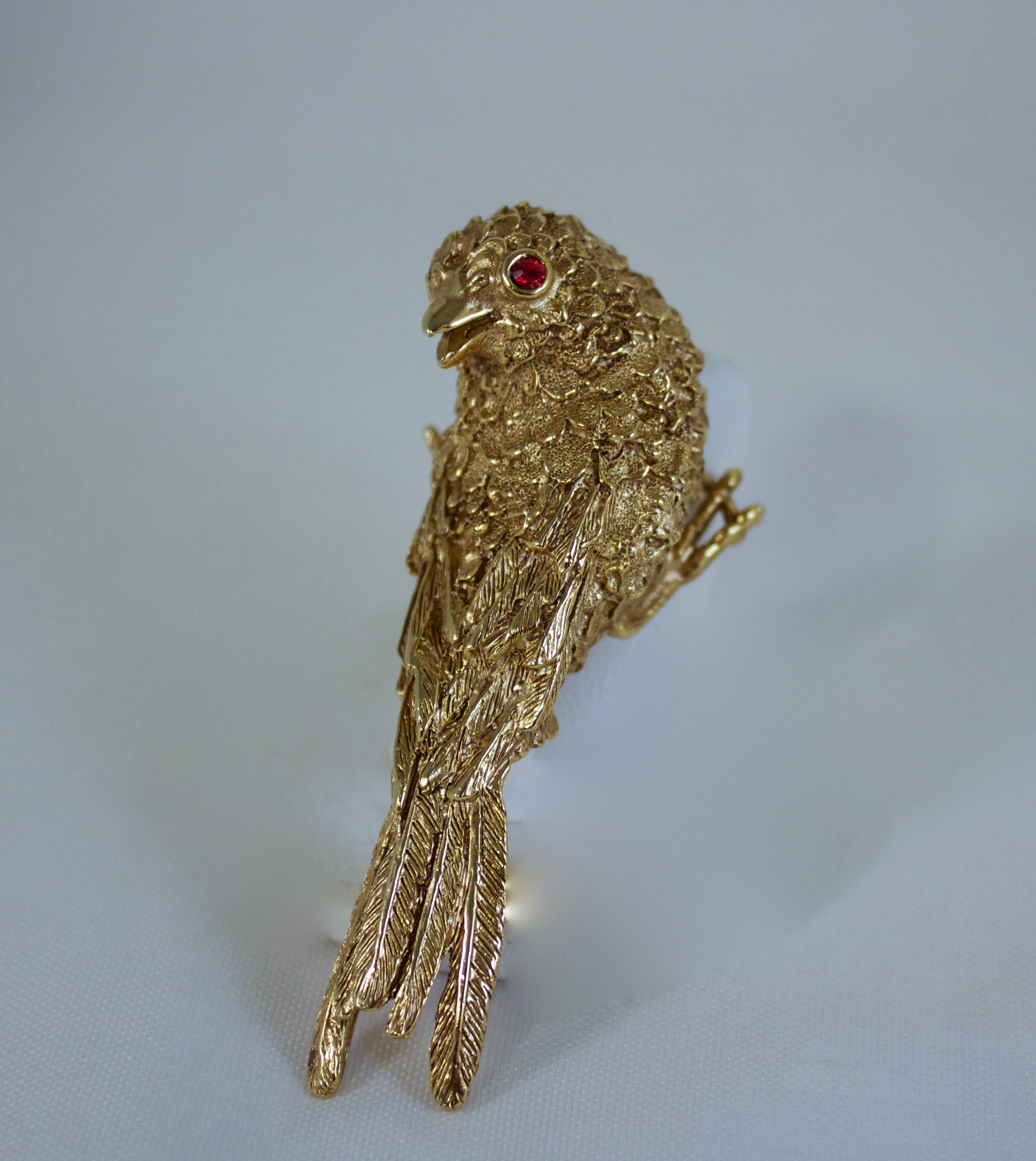 Rare Erwin Pearl 18k Gold Plated Finch Brooch With Ruby Rhinestones ...