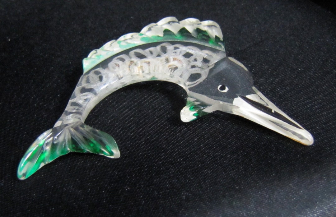 Rare 1950's Hand Carved and Painted Clear Lucite Marlin Fish Pin - Etsy
