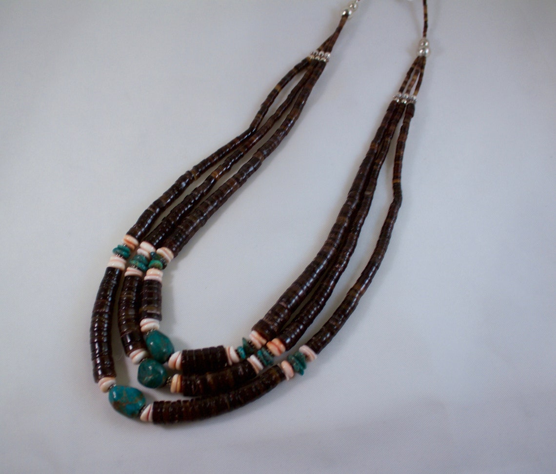 Native American Navajo Charlene Little 3 Strand Heishi Bead Turquoise ...