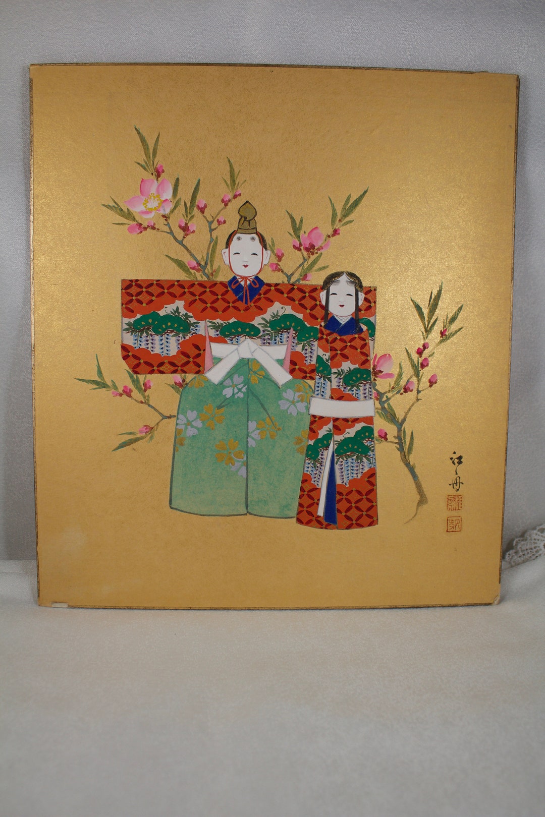 Vintage Japanese Shikishi Art Board Watercolor Traditional Kimono - Etsy