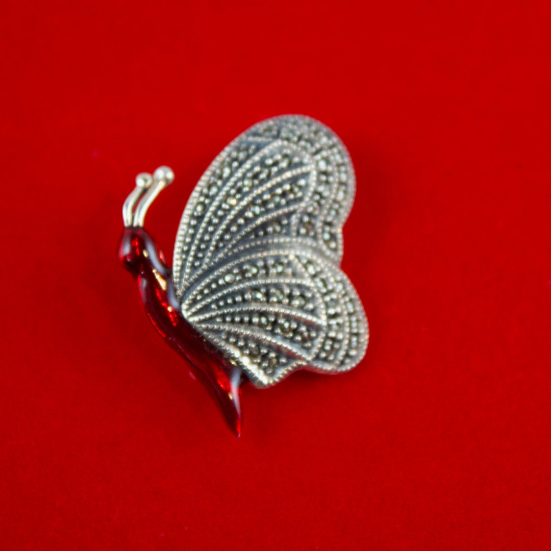 Rare Judith Jack Art Sterling Red Enameled and Marcasite Wings ...