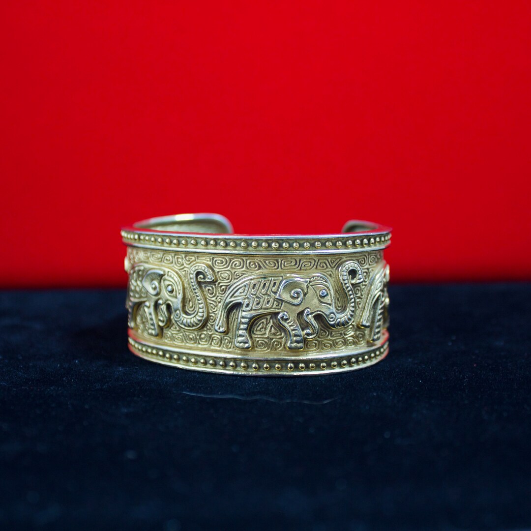 Vintage MMA Gold Plated Asian Elephant Cuff Bracelet - Etsy