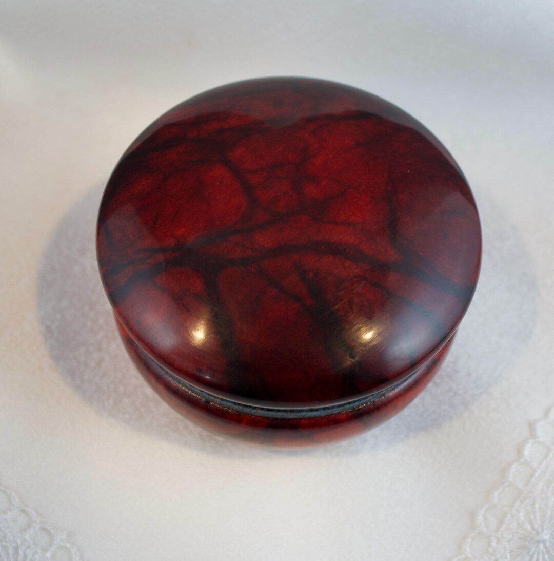 Vintage Genuine Hand Carved Red Alabaster Hingedtrinket Box, Made in ...