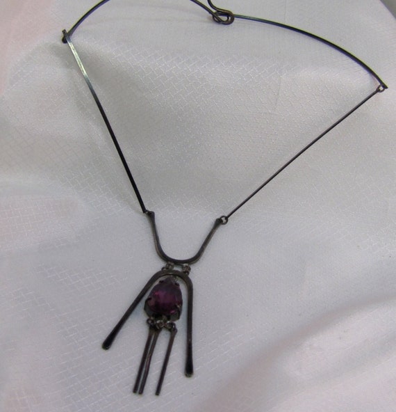 Studio Artist Handcrafted Sterling Modernist Necklace - Gem