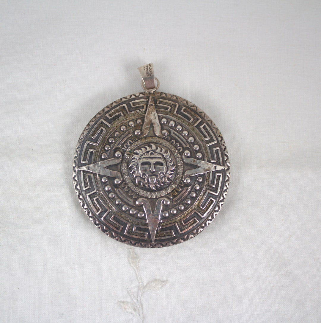 Vintage Taxco Sterling Aztec Double Sided Mayan Sun God Pendant, Eagle ...